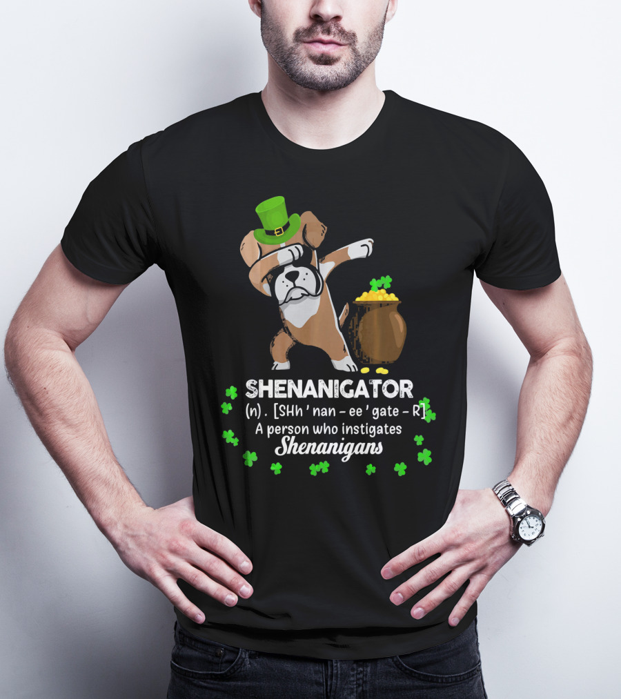 Shenanigator Boxer Dabbing St. Patrick's Day Shenanigans With Hat And Gold T-Shirt