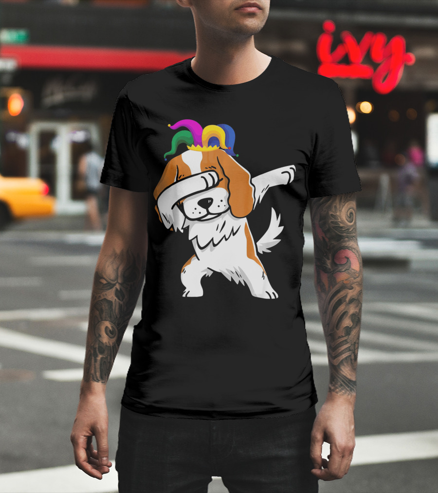 Cavalier King Charles Spaniel Dabbing Jester Hat Mardi Gras T-Shirt