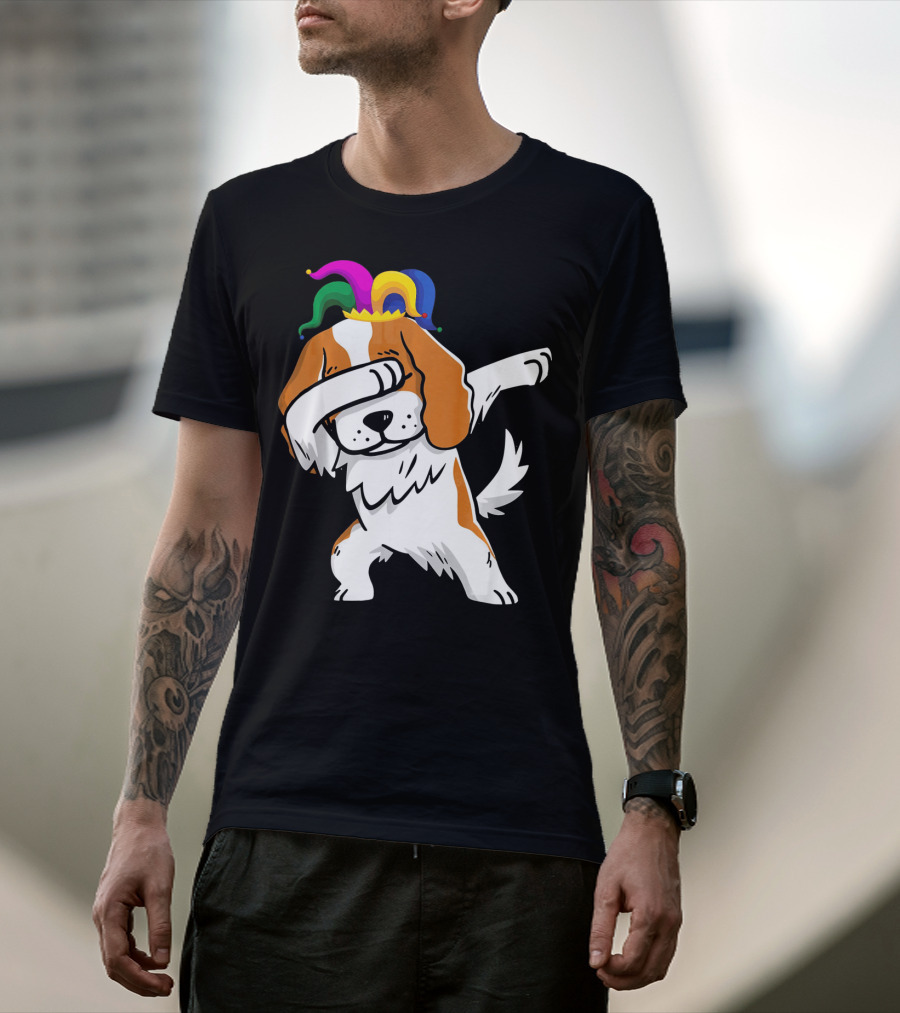 Cavalier King Charles Spaniel Dabbing Jester Hat Mardi Gras T-Shirt