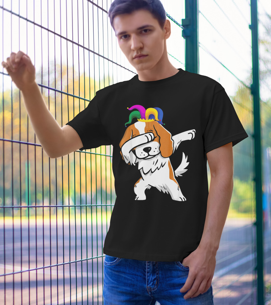 Cavalier King Charles Spaniel Dabbing Jester Hat Mardi Gras T-Shirt