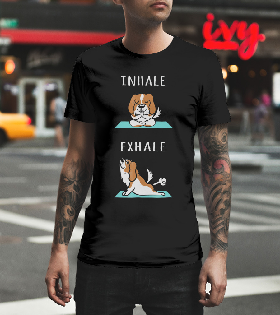 Cavalier King Charles Spaniel Inhale Exhale Yoga Mat T-Shirt