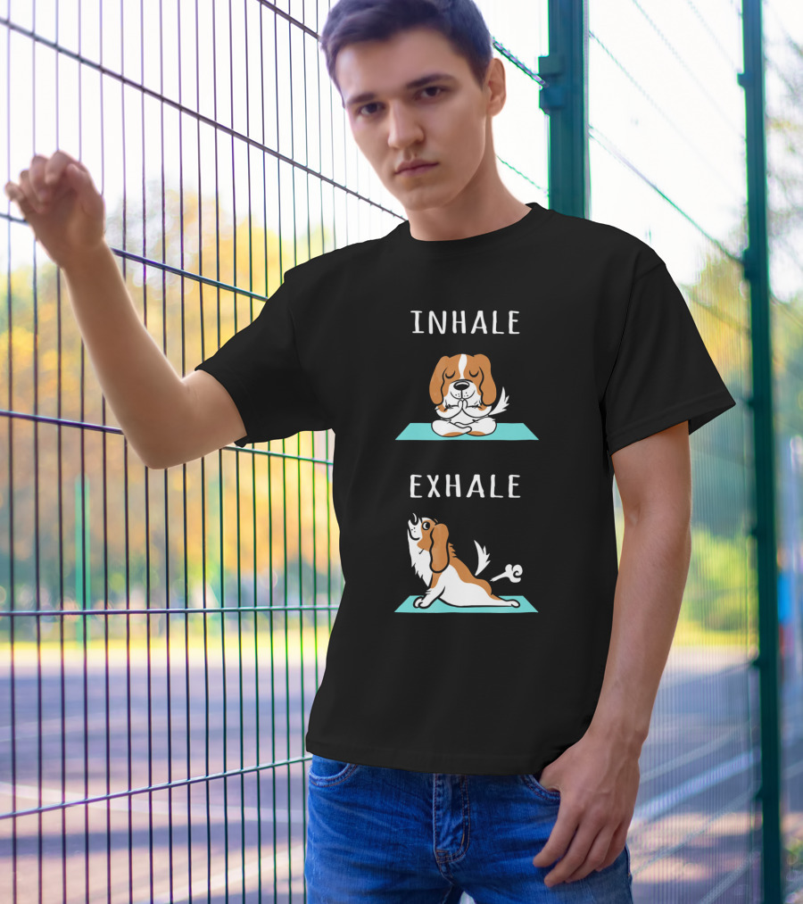 Cavalier King Charles Spaniel Inhale Exhale Yoga Mat T-Shirt