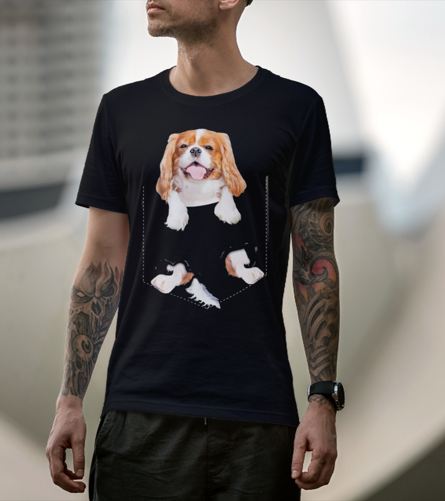 Cavalier King Charles Spaniel Puppy In Faux Pocket T-Shirt