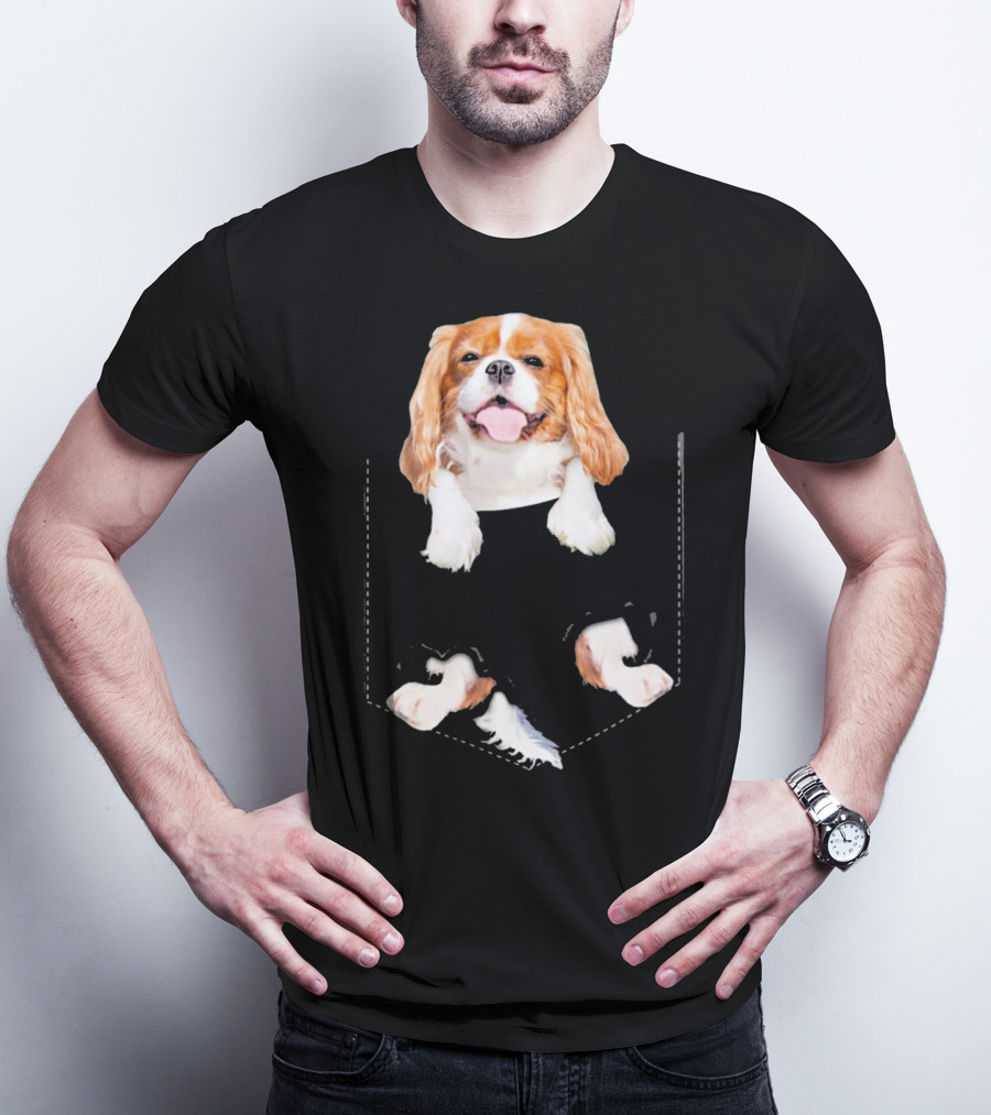 Cavalier King Charles Spaniel Puppy In Faux Pocket T-Shirt