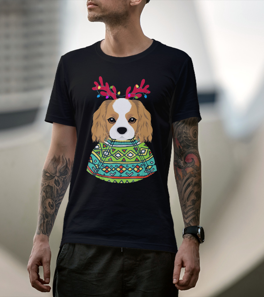 Cavalier Spaniel Reindeer Antlers Festive T-Shirt