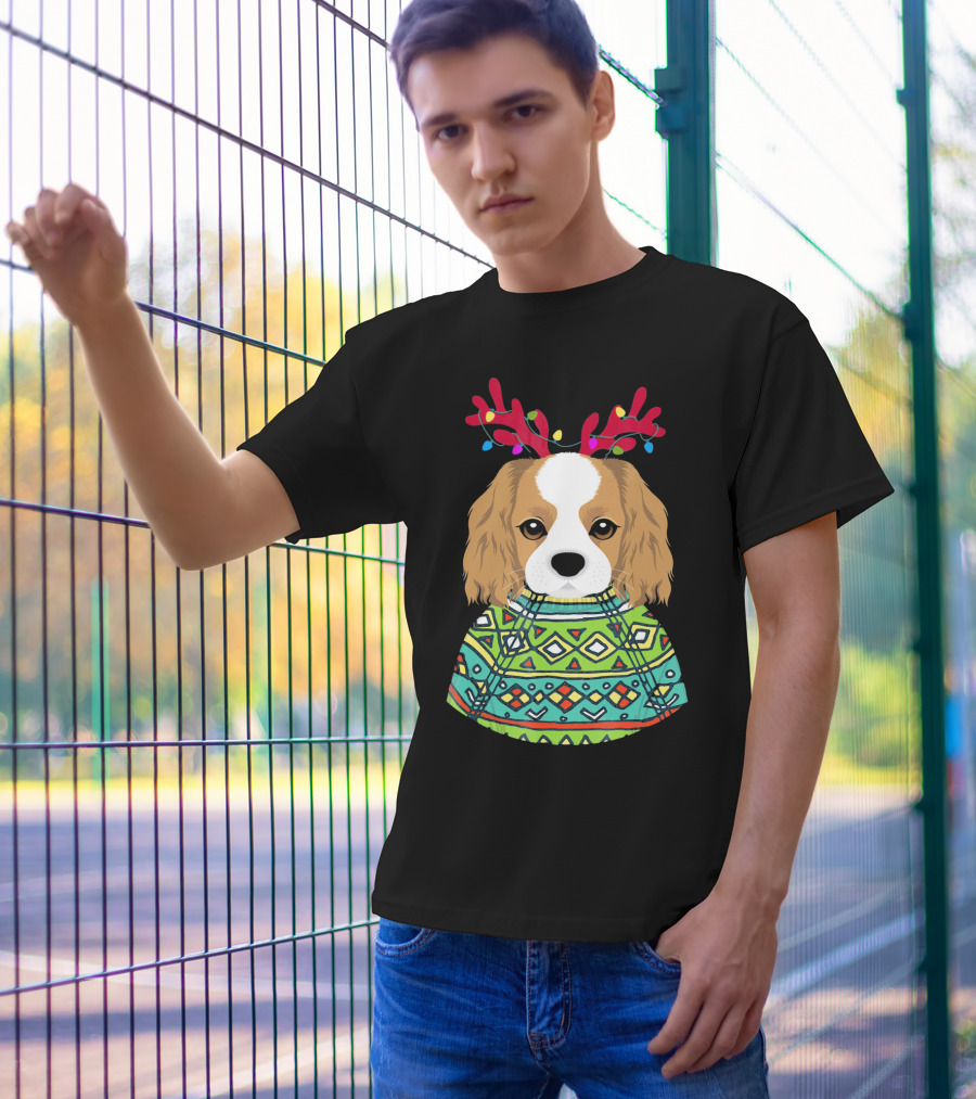 Cavalier Spaniel Reindeer Antlers Festive T-Shirt