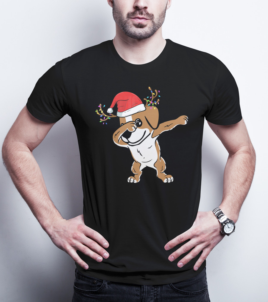 Christmas Jack Russell Terrier With Santa Hat And Reindeer Antlers Dabbing Dab T-Shirt