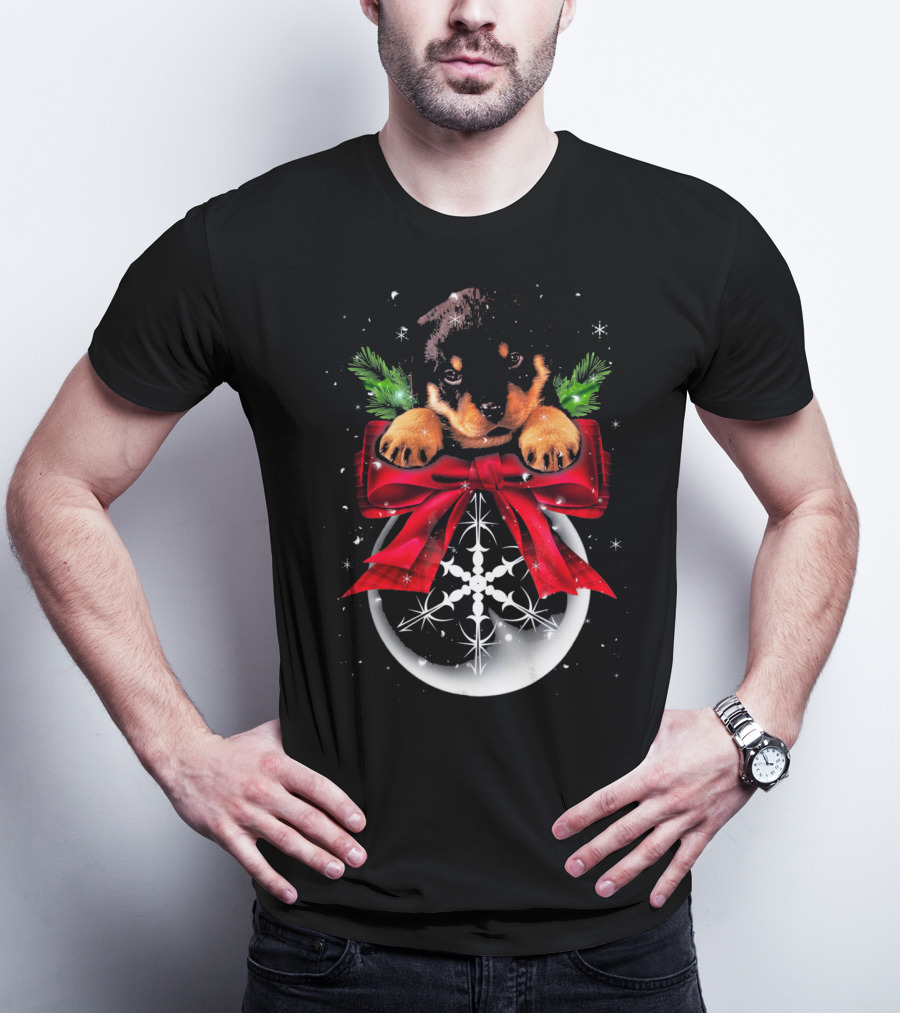 Rottweiler Puppy Christmas Bauble Snowflake Noel T-Shirt