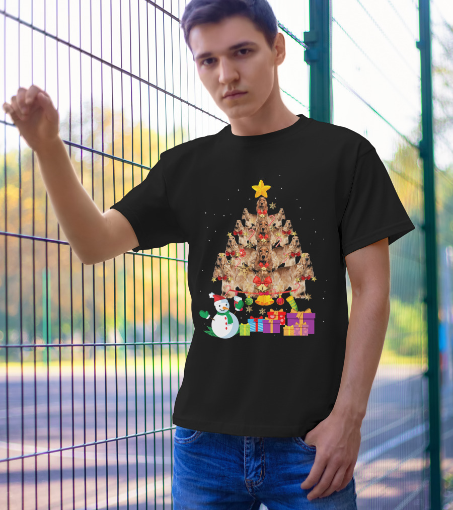 Cocker Spaniel Christmas Tree With Star Snowman And Presents T-Shirt