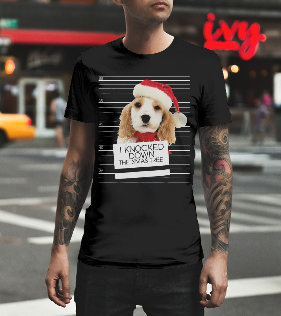 Cocker Spaniel Dog In Santa Hat Knocked Down The Xmas Tree T-Shirt
