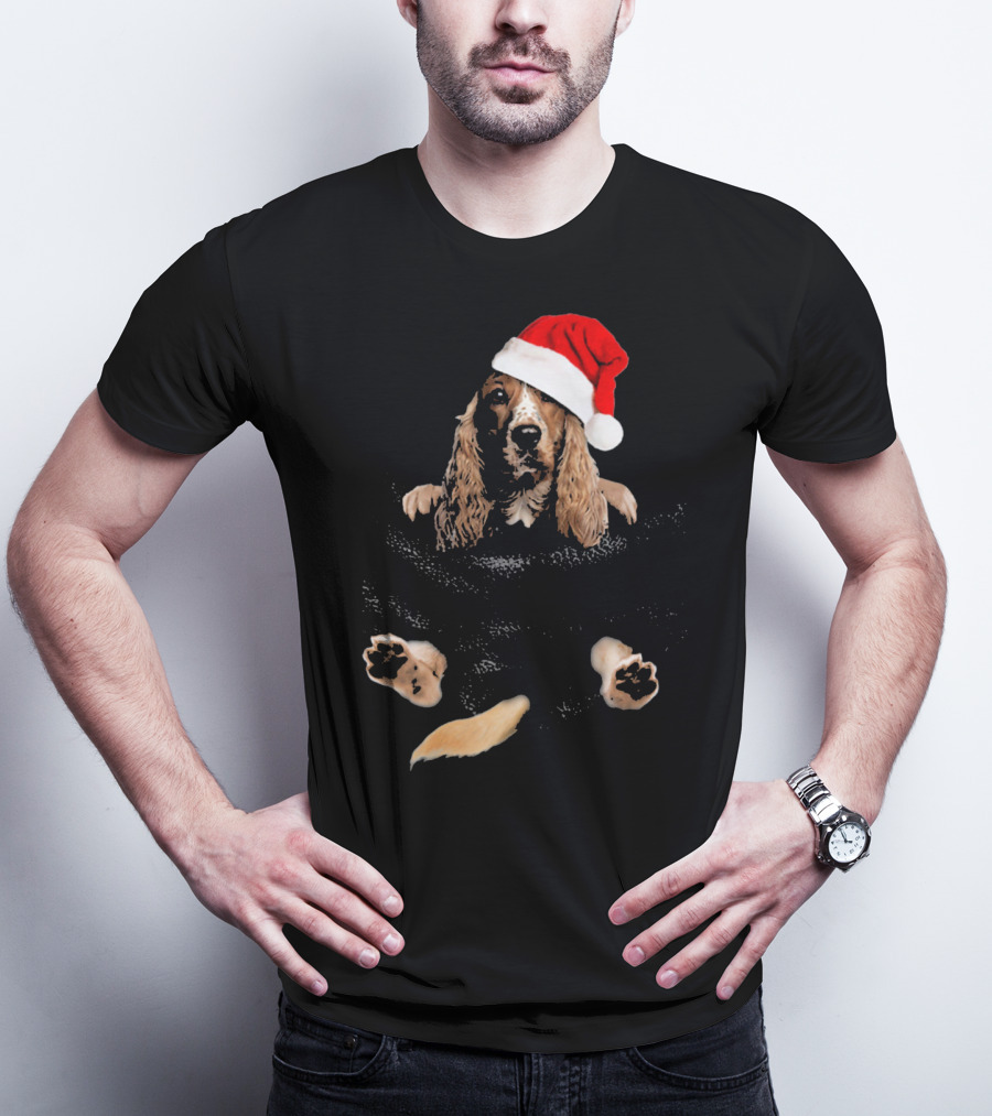 Cocker Spaniel Christmas Santa Hat In Pocket T-Shirt