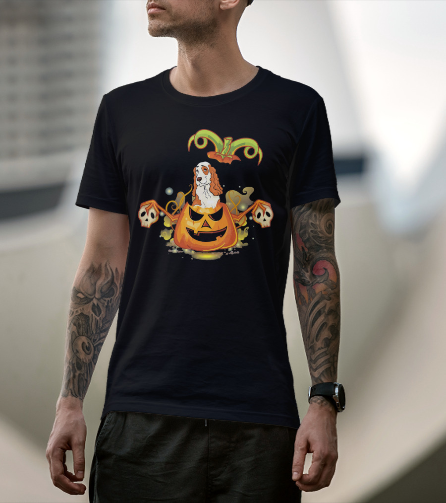 Cocker Spaniel Dog Halloween Pumpkin With Skulls T-Shirt