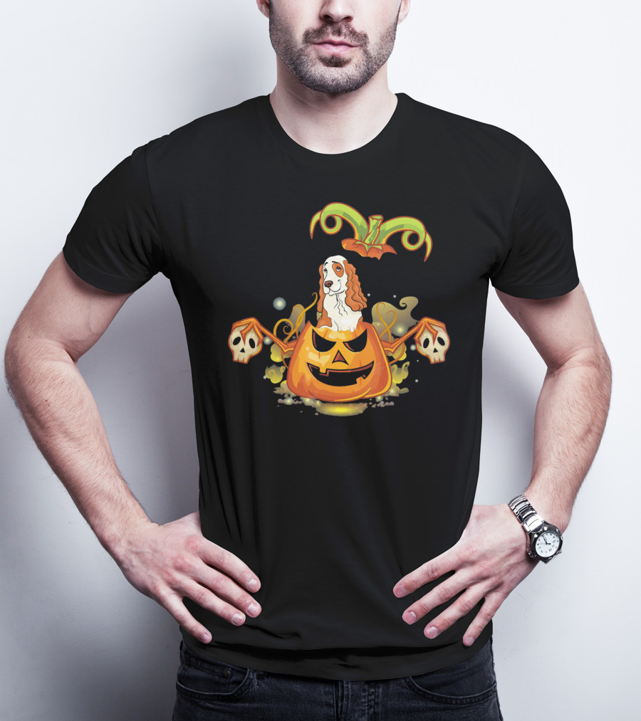 Cocker Spaniel Dog Halloween Pumpkin With Skulls T-Shirt