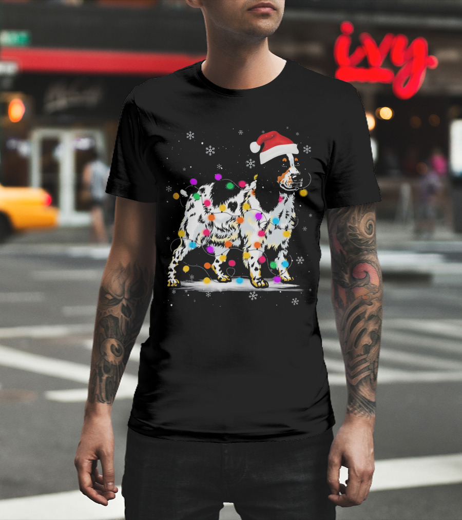 Cocker Spaniel Dog With Christmas Lights Santa Hat Snowflakes T-Shirt