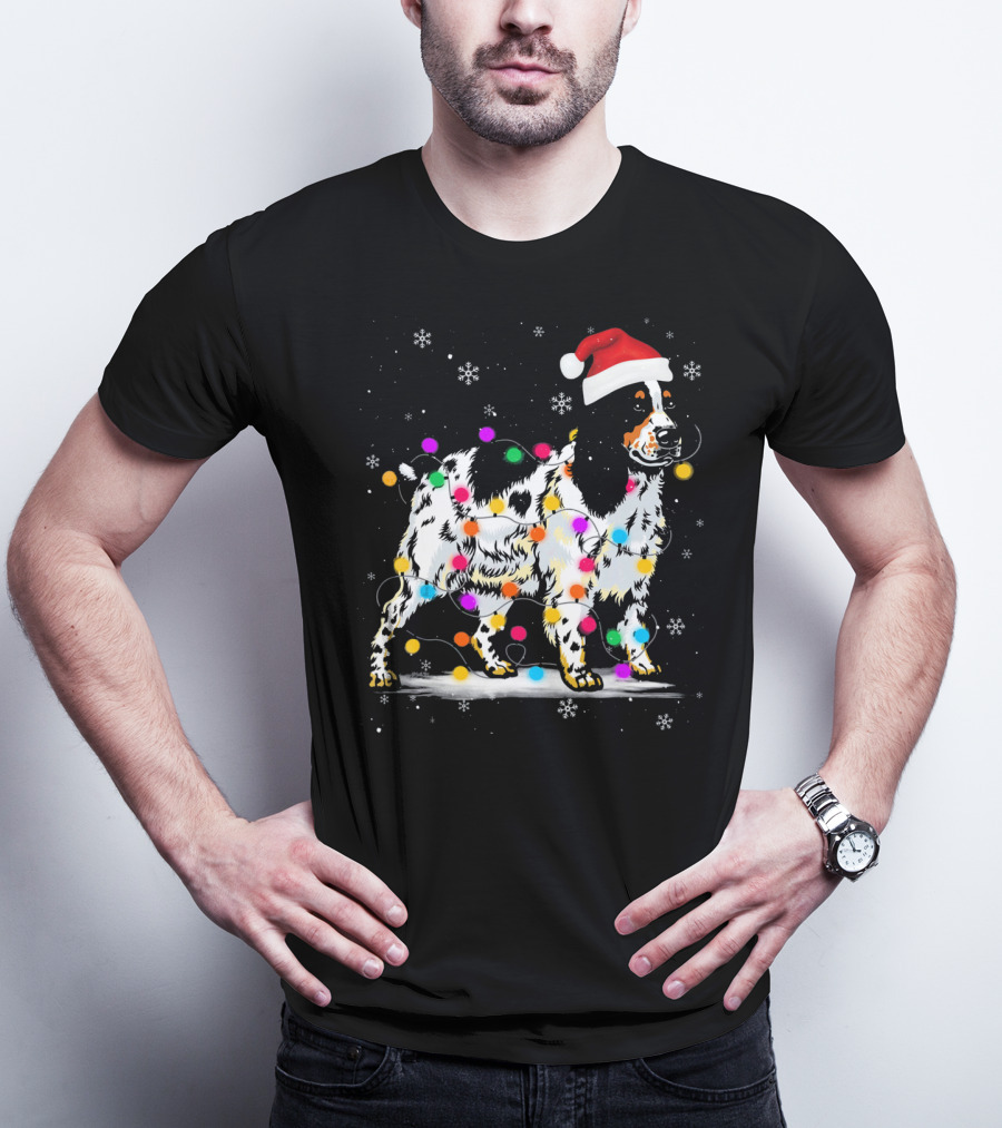 Cocker Spaniel Dog With Christmas Lights Santa Hat Snowflakes T-Shirt