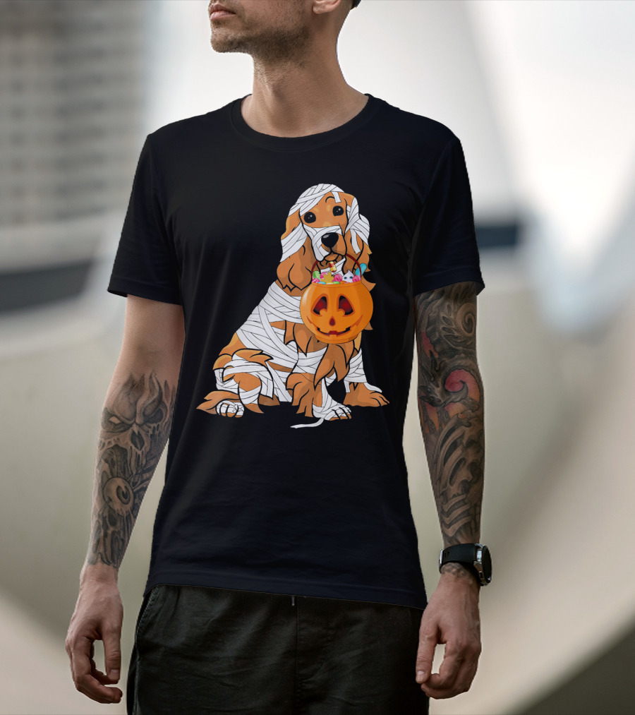 Cocker Spaniel Halloween Mummy Pumpkin Bucket T-Shirt
