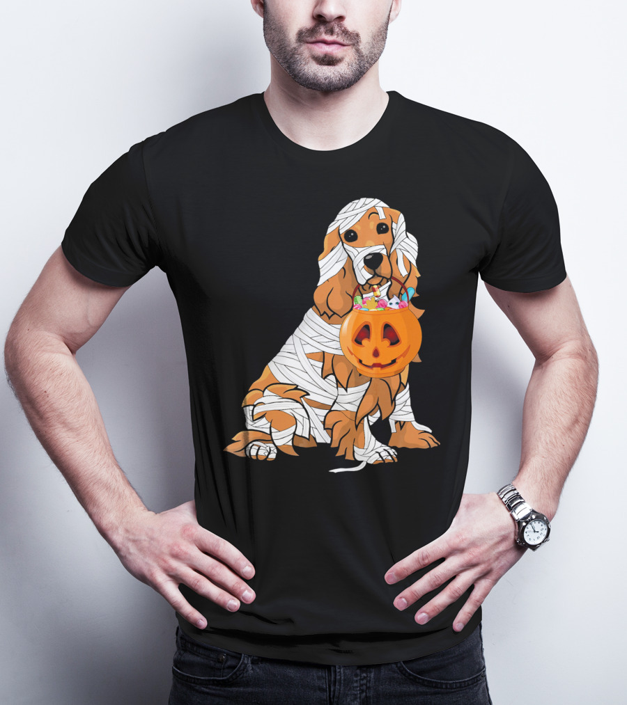 Cocker Spaniel Halloween Mummy Pumpkin Bucket T-Shirt