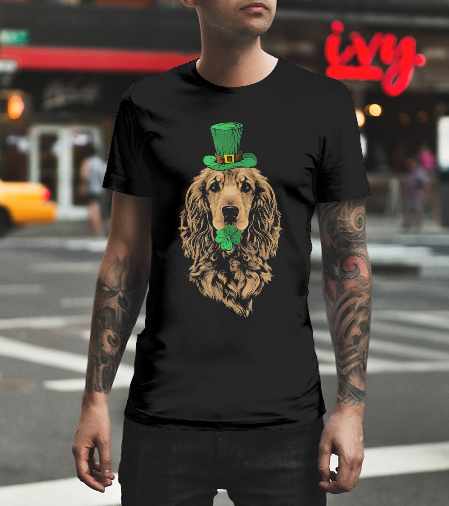 Cocker Spaniel With Leprechaun Hat And Shamrock Irish St Patrick's Day T-Shirt