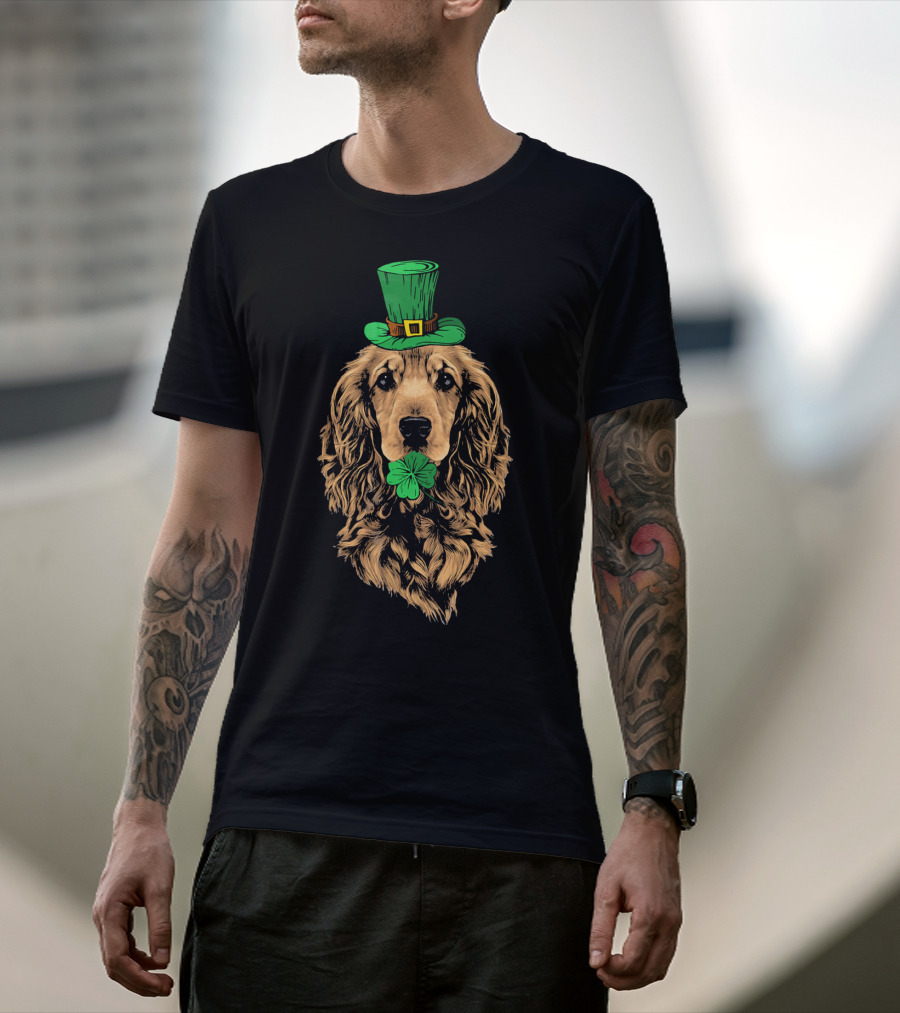 Cocker Spaniel With Leprechaun Hat And Shamrock Irish St Patrick's Day T-Shirt