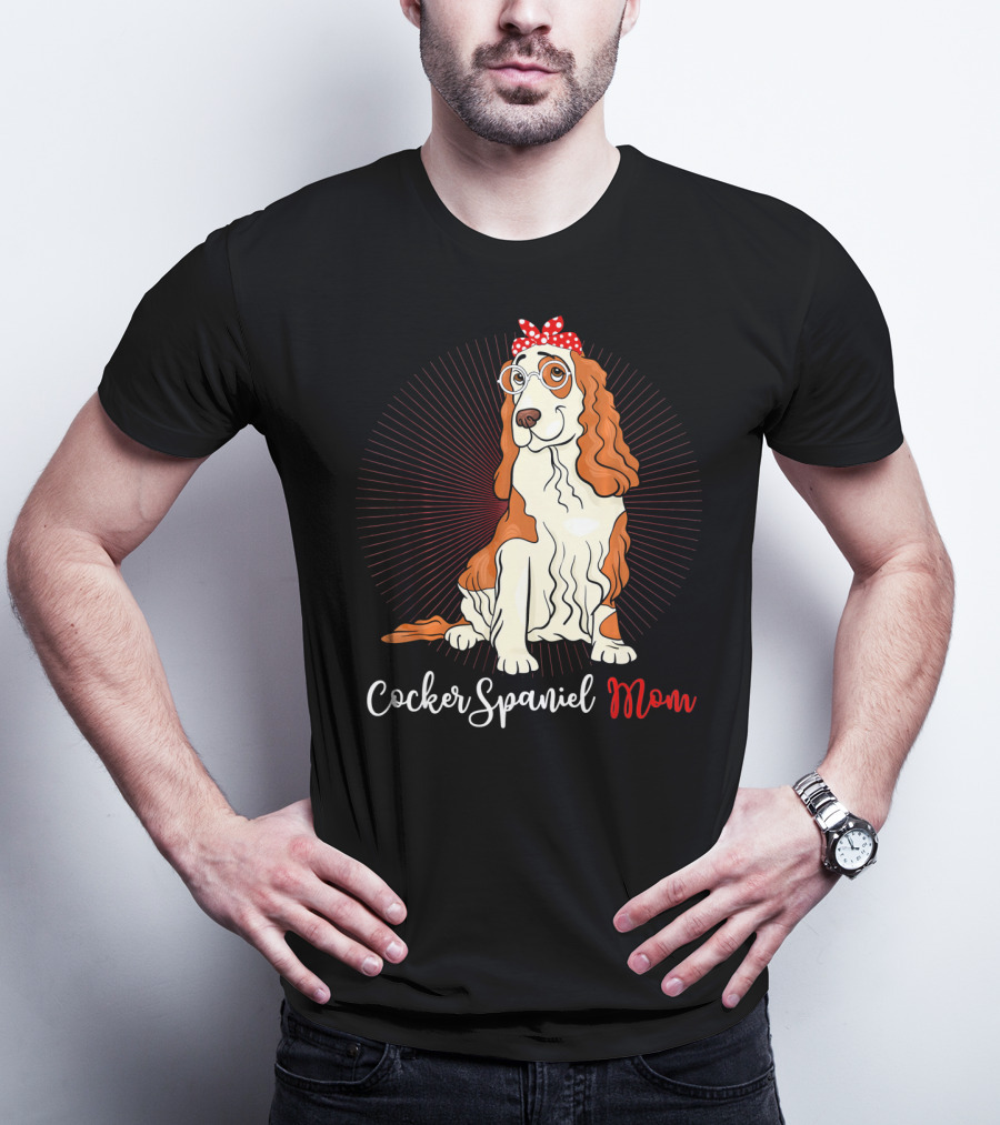 Cocker Spaniel Mom With Glasses And Red Polka Dot Bandana T-Shirt