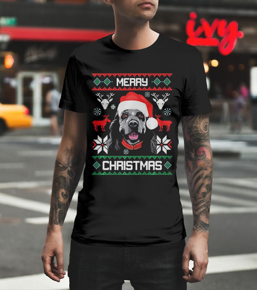 Merry Christmas Cocker Spaniel Dog Santa Hat Retro Holiday T-Shirt
