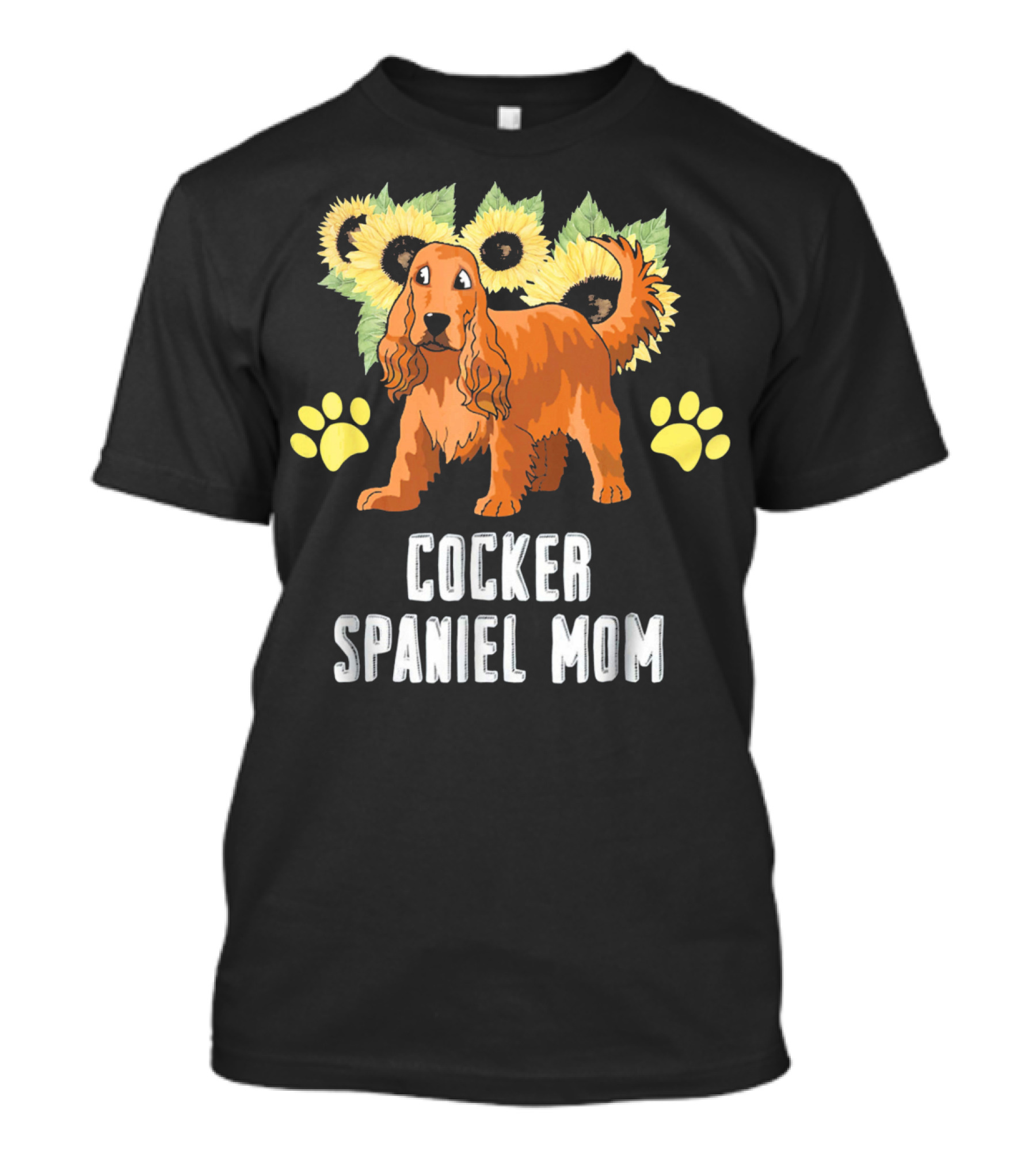 Cocker Spaniel Mom Sunflower Paw Prints T-Shirt