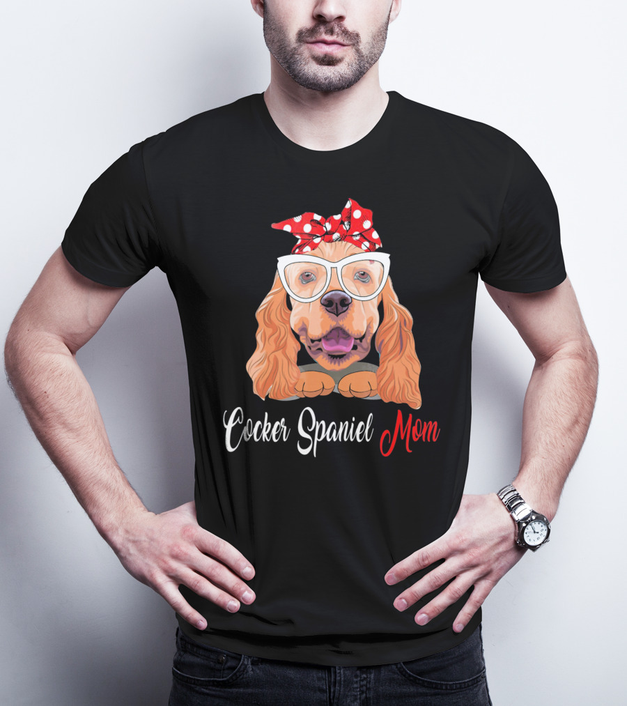 Cocker Spaniel Mom With Polka Dot Bandana And Glasses T-Shirt