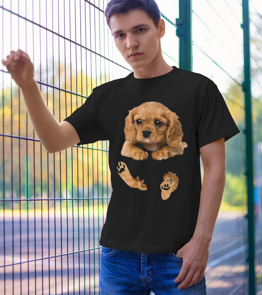Cocker Spaniel Puppy In Pocket With Paw Prints T-Shirt