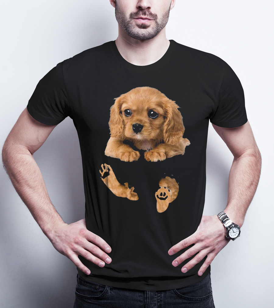 Cocker Spaniel Puppy In Pocket With Paw Prints T-Shirt