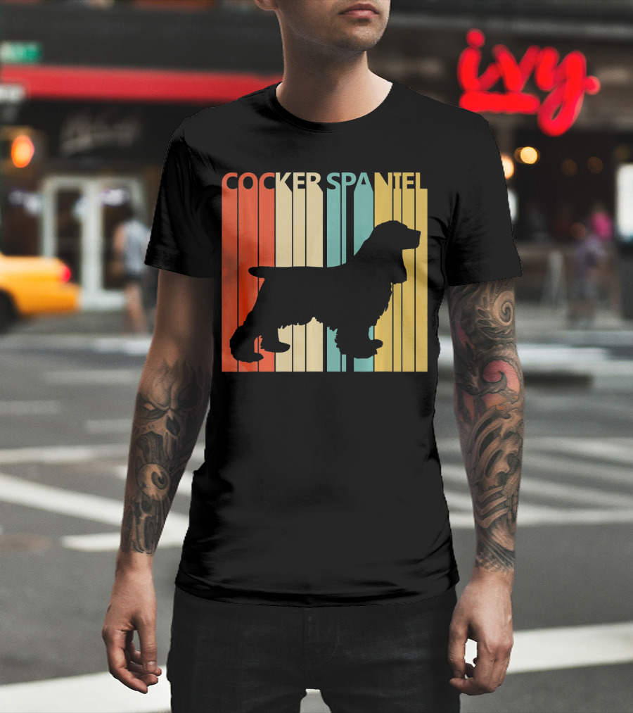 Cocker Spaniel Silhouette Retro Colors For Dog Dad T-Shirt