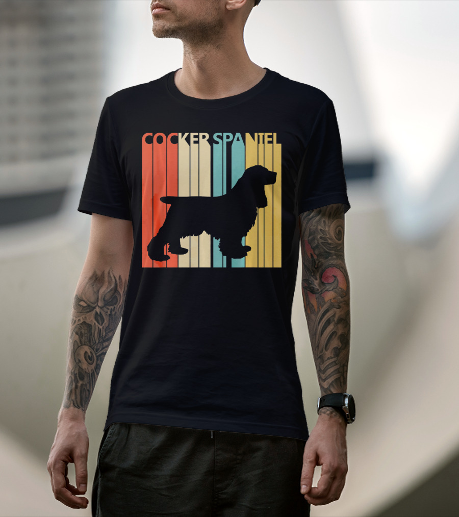 Cocker Spaniel Silhouette Retro Colors For Dog Dad T-Shirt