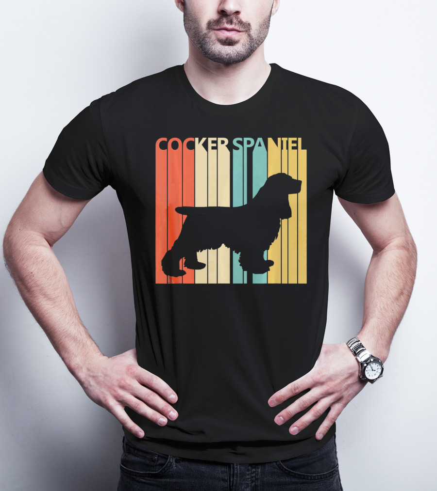 Cocker Spaniel Silhouette Retro Colors For Dog Dad T-Shirt