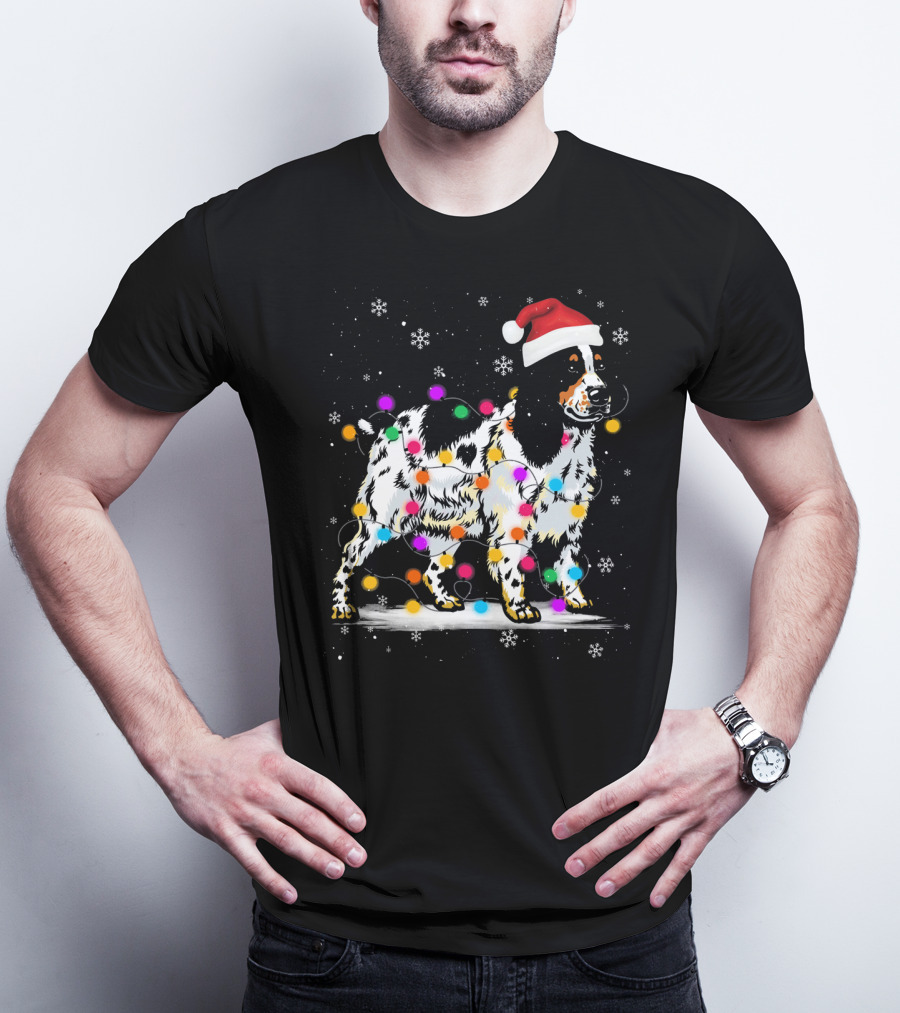Cocker Spaniel Santa Hat Christmas Lights Snowflakes T-Shirt