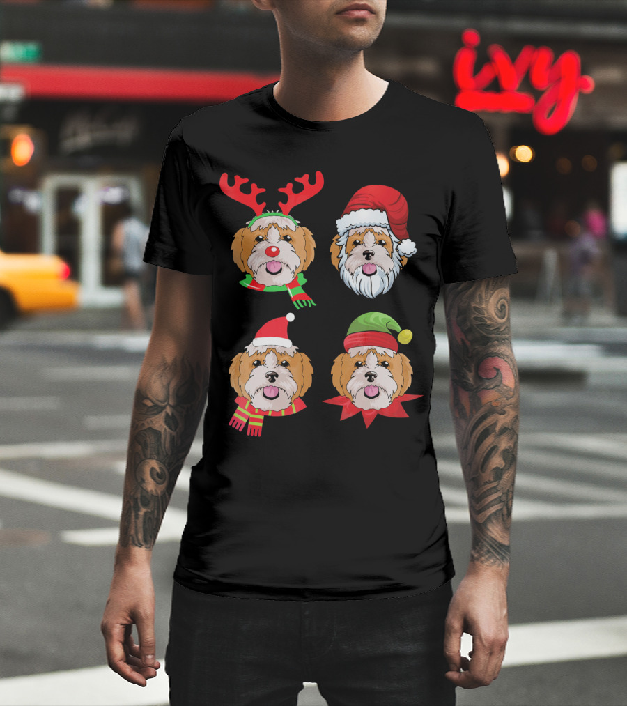 Cute Shih Tzu Christmas Santa Dog Reindeer Holiday Hats T-Shirt