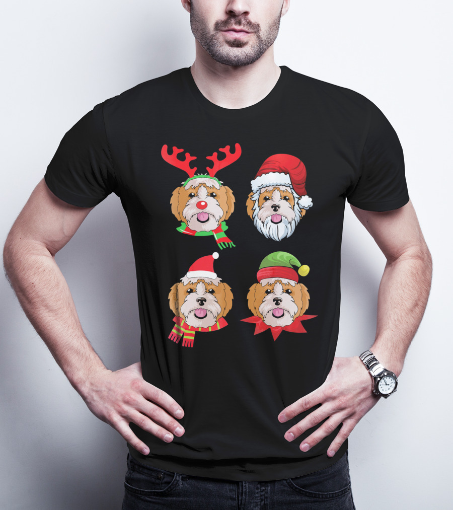 Cute Shih Tzu Christmas Santa Dog Reindeer Holiday Hats T-Shirt