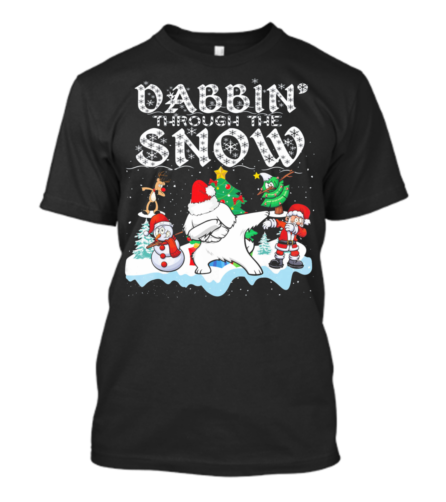 Dabbin Through The Snow Santa Maltese Dog Snowman Christmas Tree T-Shirt
