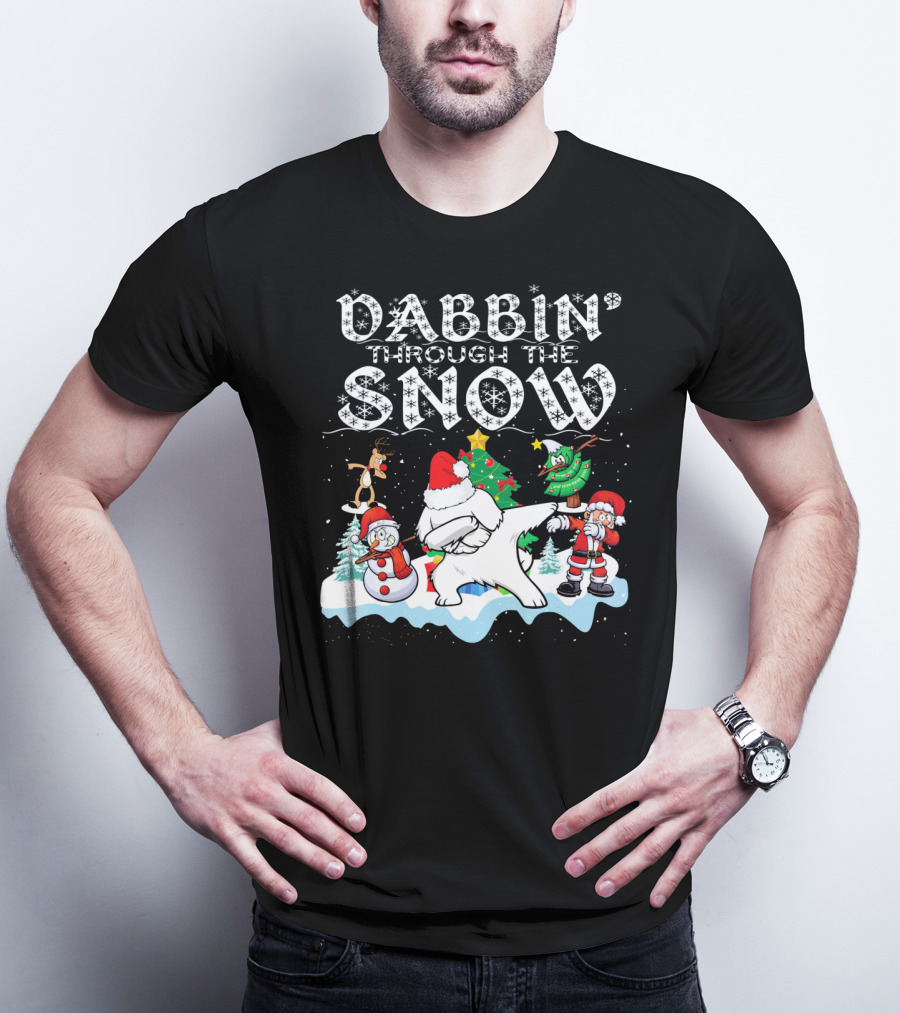 Dabbin Through The Snow Santa Maltese Dog Snowman Christmas Tree T-Shirt