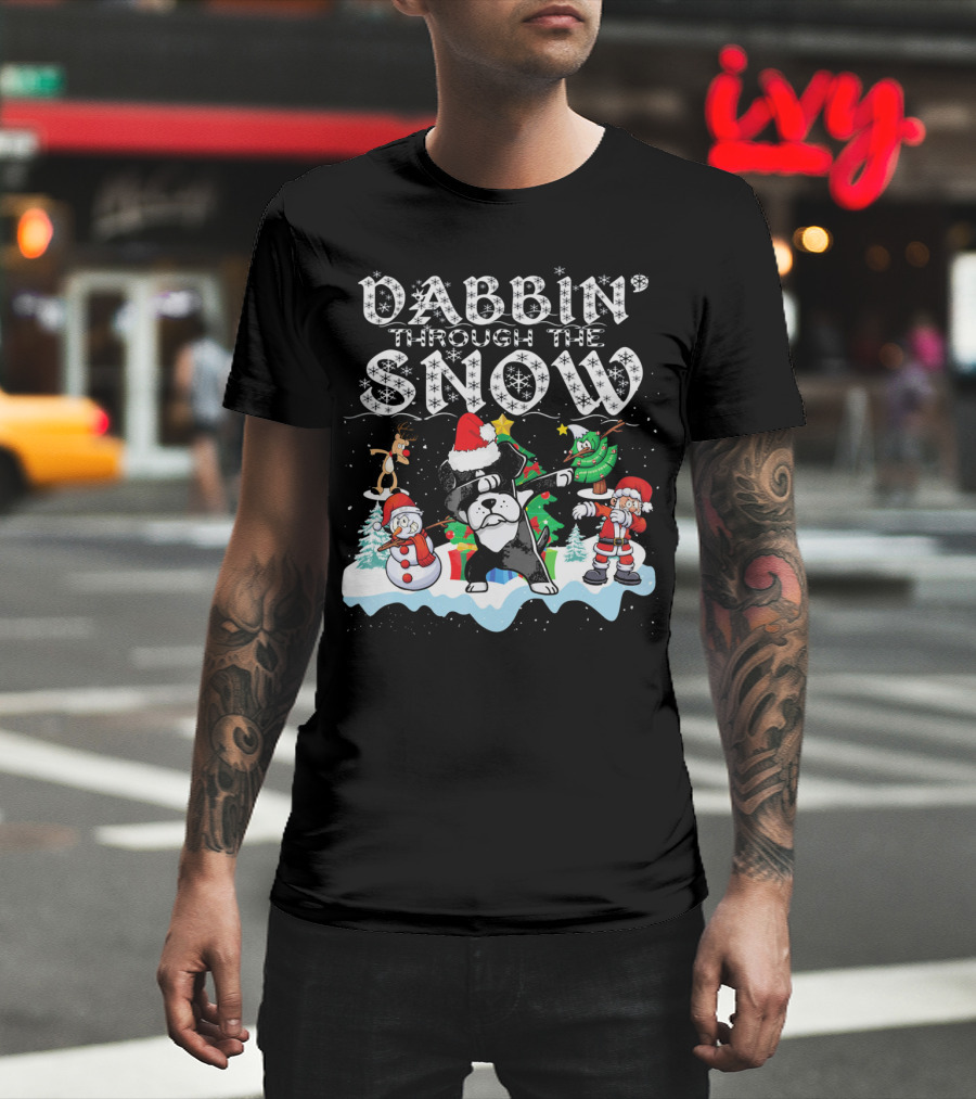 Dabbin' Through The Snow Rottweiler Christmas Santa Snowman Reindeer T-Shirt
