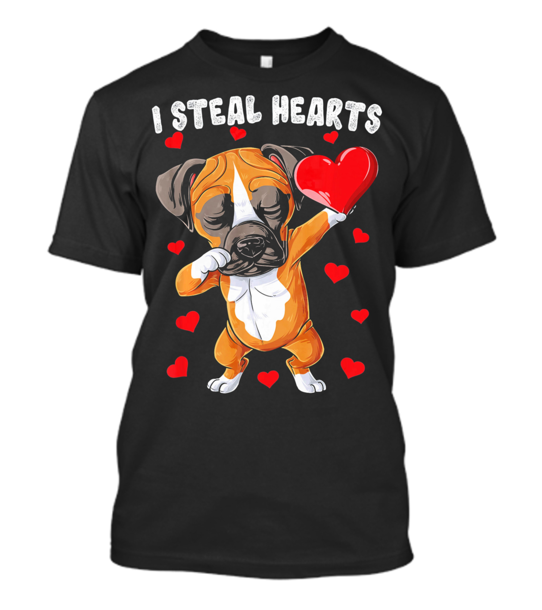 Dabbing Boxer Dog Holding Red Heart I Steal Hearts T-Shirt