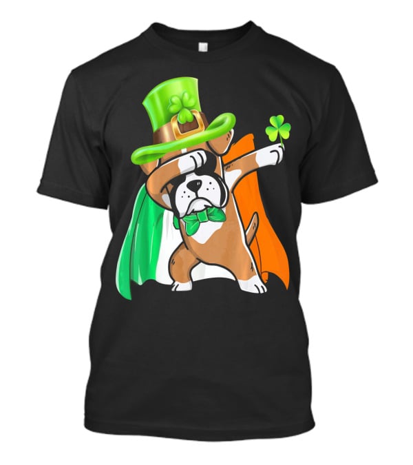 Lucky Boxer Dabbing With Irish Flag And Shamrock Hat T-Shirt