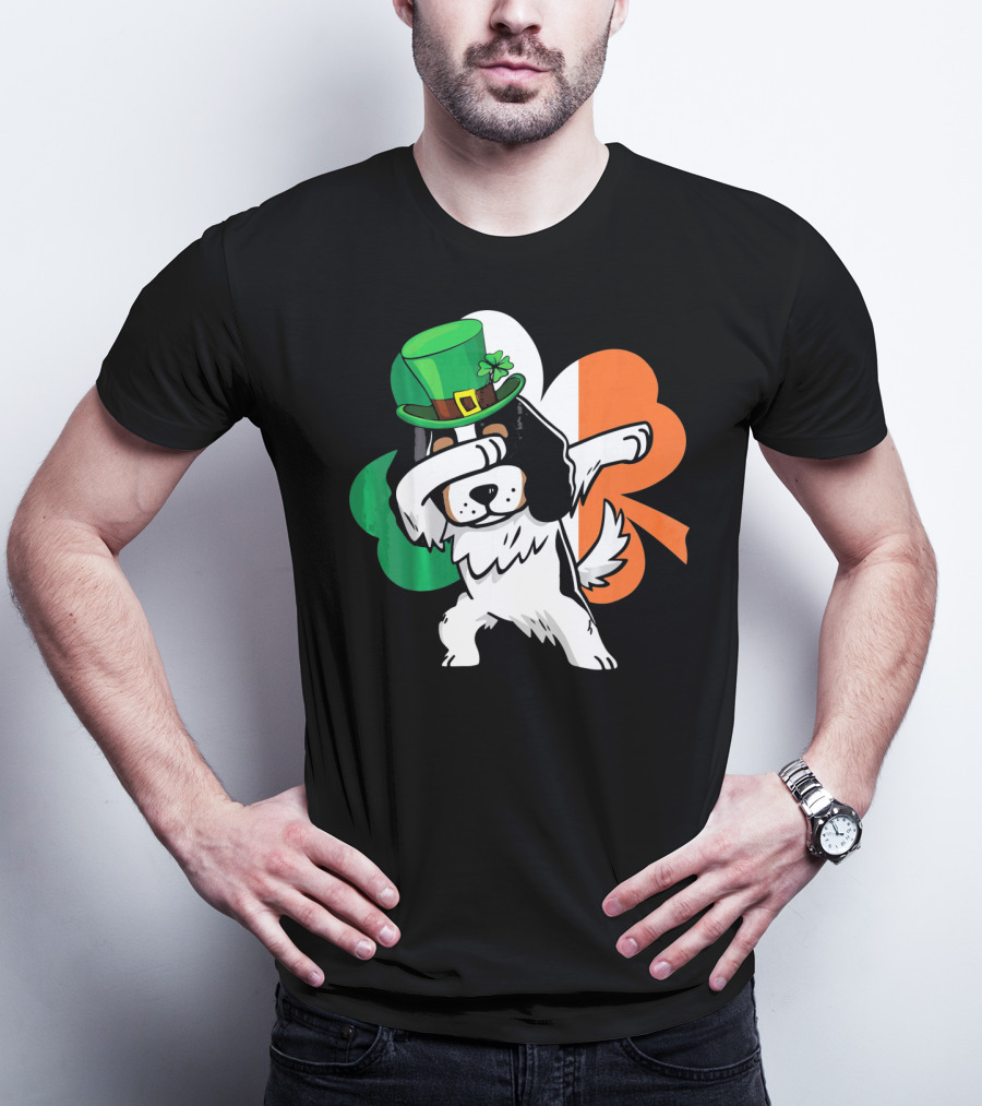 Cavalier King Charles Spaniel Dabbing Irish Clover St Patricks Day T-Shirt