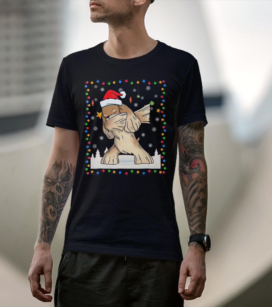 Dabbing Cocker Spaniel Santa Christmas Light T-Shirt