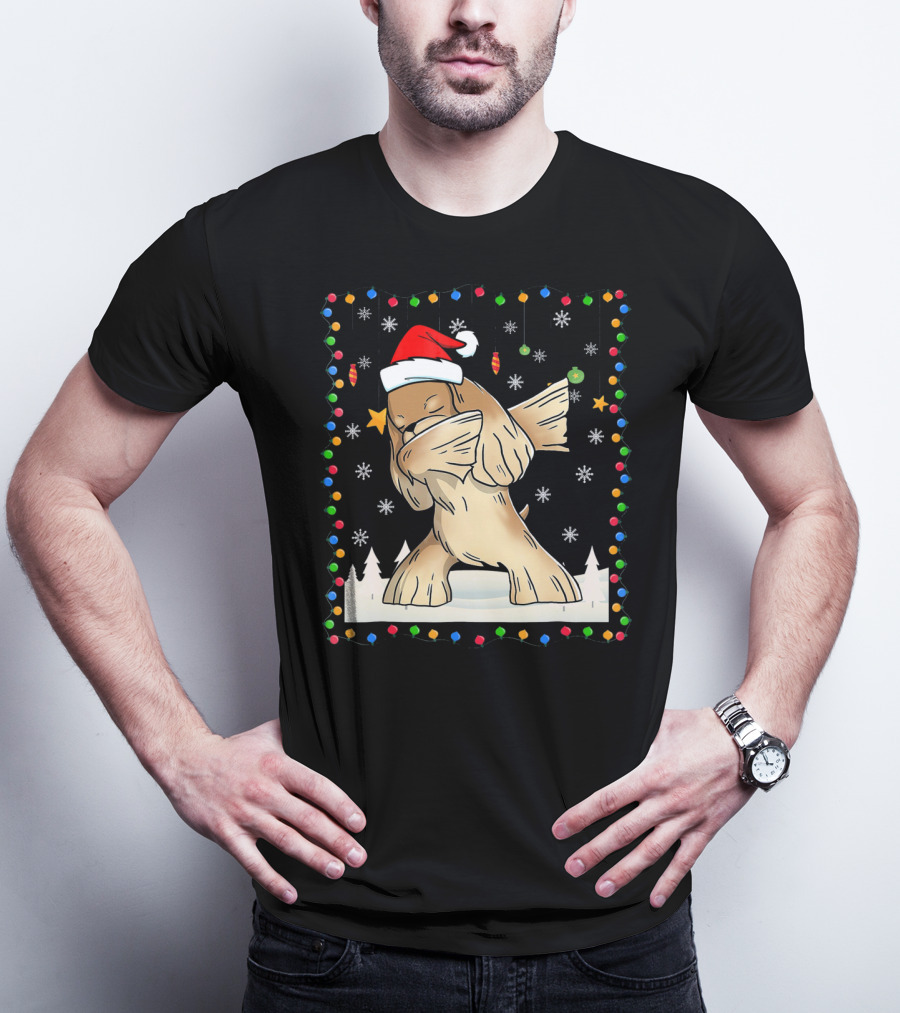 Dabbing Cocker Spaniel Santa Christmas Light T-Shirt