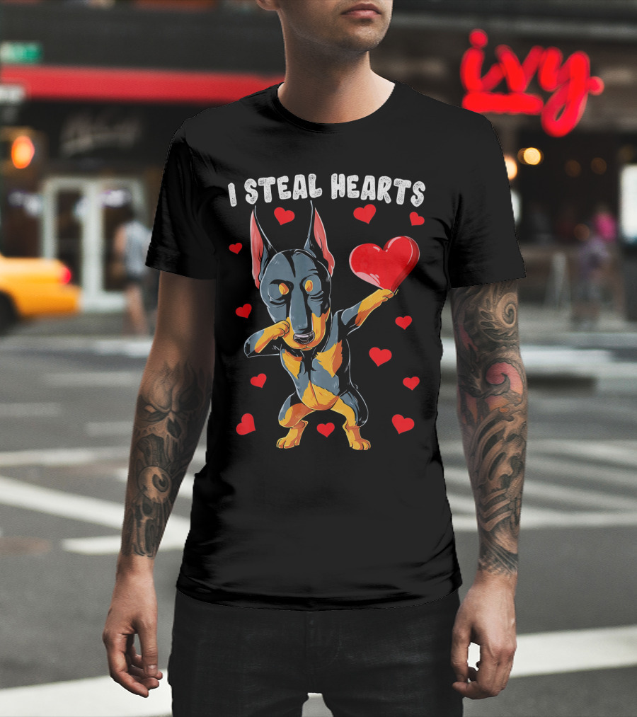 Dabbing Doberman I Steal Hearts Cute Heart-Loving Dogs T-Shirt