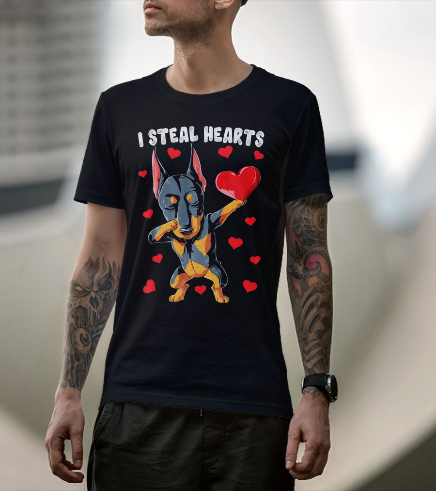 Dabbing Doberman I Steal Hearts Cute Heart-Loving Dogs T-Shirt