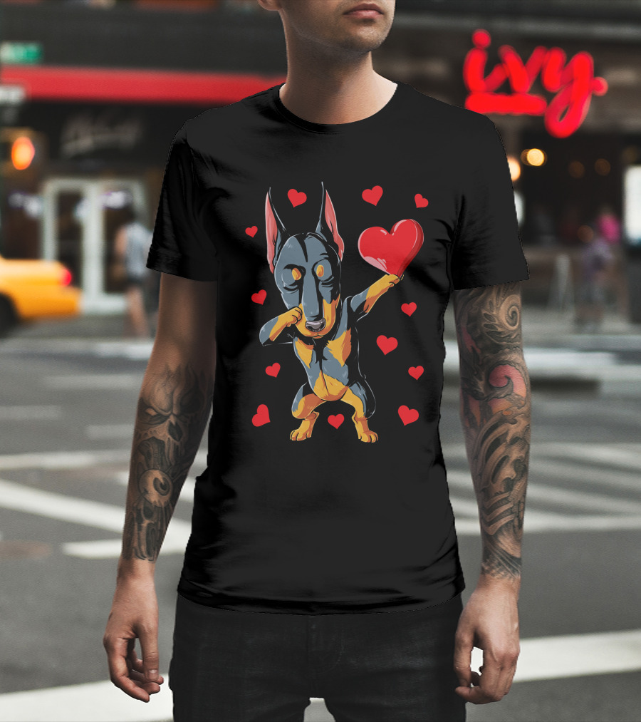 Dabbing Doberman Valentines Day Dog Love Heart T-Shirt