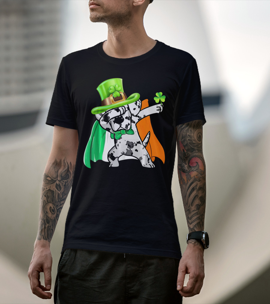 Dabbing Great Dane Irish Flag Shamrock Hat Cape T-Shirt