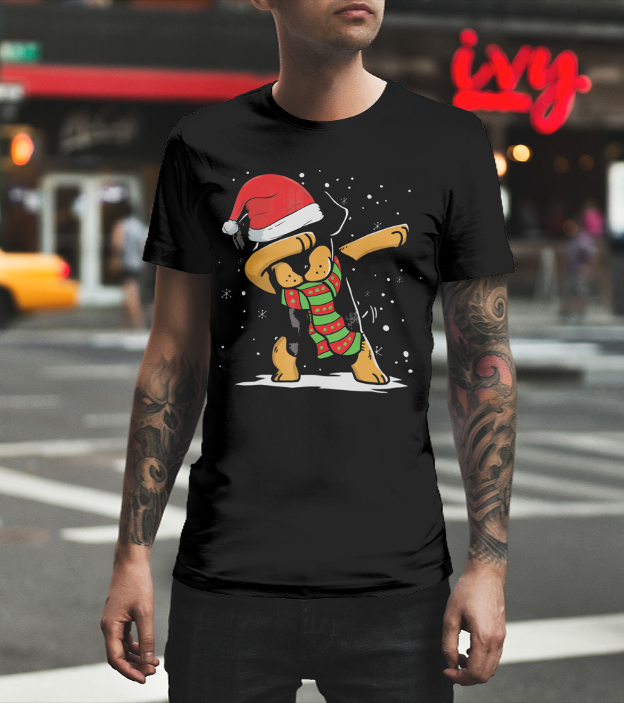 Dabbing Rottweiler Santa Christmas Dog With Scarf Love T-Shirt