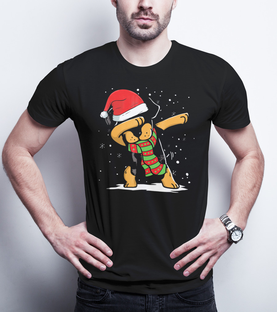 Dabbing Rottweiler Santa Christmas Dog With Scarf Love T-Shirt