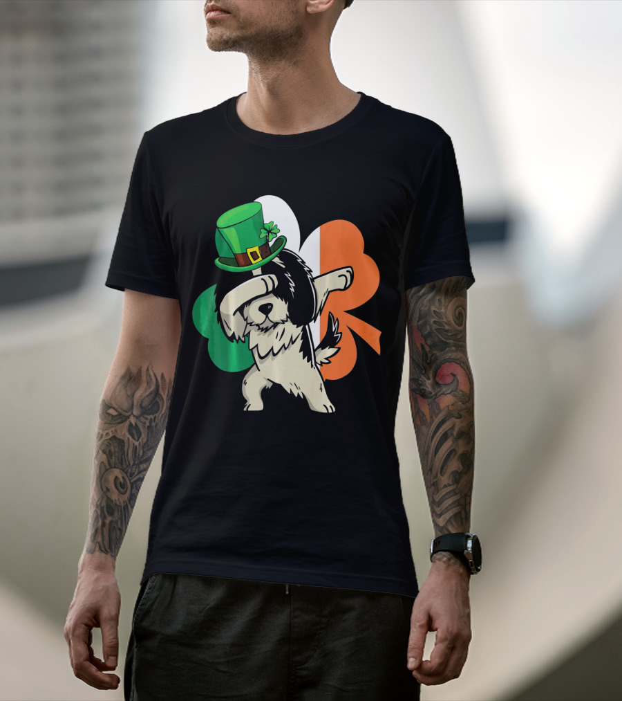 Dabbing Shih Tzu Shamrock Irish Hat Flag T-Shirt